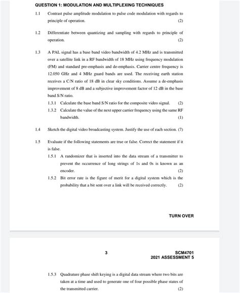 Solved Question 1 Modulation And Multiplexing Techniques