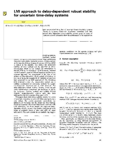Pdf Lmi Approach To Delay Dependent Robust Stability And