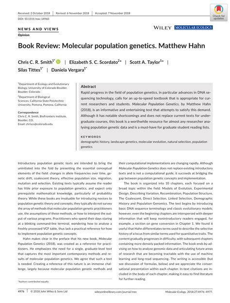 Pdf Book Review Molecular Population Genetics Matthew Hahn