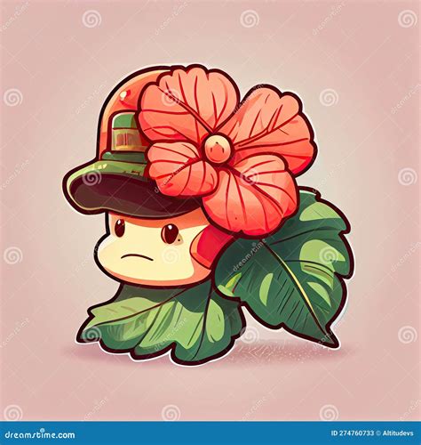 Cute Begonia Flower Cartoon Character In A Captain Cap Cartoon Style