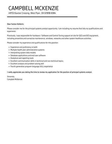 Principal Systems Analyst Cover Letter Velvet Jobs