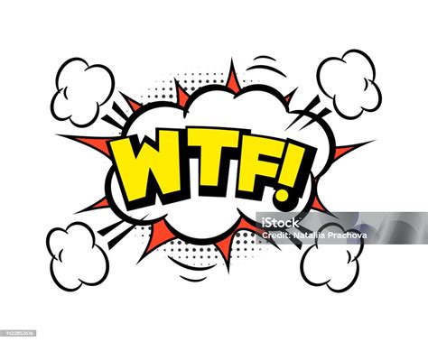 Wtf Comic Word Speech Bubble Icon With Cloud Stars Rays And Halftone Effect Background Pop Art ...