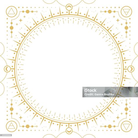 현대 마술 요술 둥근 점성술 프레임 4 개의 요소 별 태양과 달이 흰색 배경에 고립되어 있습니다 라인 아트 오컬트 벡터 일러스트 레이 션 공예에 대한 스톡 벡터 아트 및