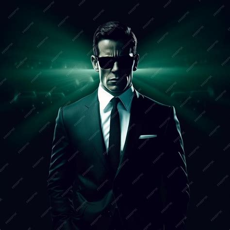 Premium Ai Image A Man In A Suit And Sunglasses Stands In Front Of A
