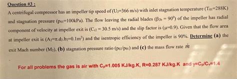 Solved A Centrifugal Compressor Has An Impeller Tip Speed Of