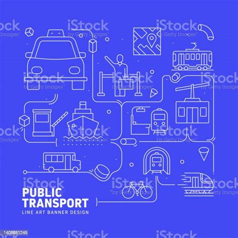 대중 교통 관련 라인 스타일 배너 디자인 웹 페이지 헤드 라인 브로셔 연례 보고서 및 도서 표지 라인아트에 대한 스톡 벡터 아트