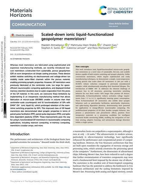 Pdf Scaled Down Ionic Liquid Functionalized Geopolymer Memristors