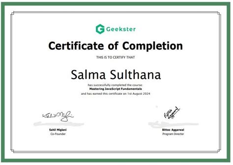 Shaik Salma Sulthana On Linkedin Geekster Certificate Javascript Freeonlinecourse