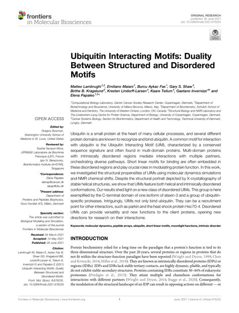 Pdf Ubiquitin Interacting Motifs Duality Between Structured And Disordered Motifs
