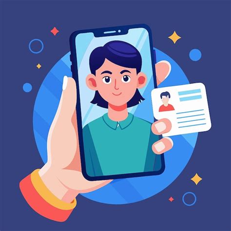 Hand Holding Mobile Smart Phone With Face Recognition App 3d Web Vector