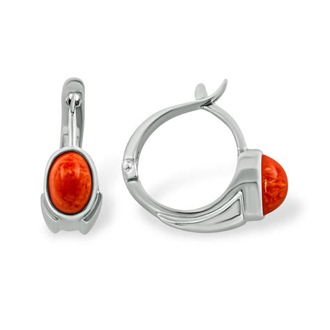 Серьги из серебра с кораллом — интернет-магазин Костромской Ювелирный Завод