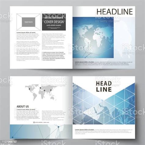 사각형 디자인 Bi에 대 한 두 개의 표지 서식 파일의 편집 가능한 레이아웃의 벡터 일러스트 레이 션 소책자 전단지 잡지 브로셔 접어 과학 의료 Dna 연구입니다 과학 또는