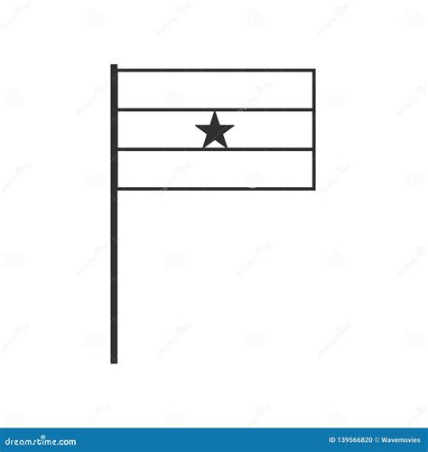 Ghana Flag Icon In Black Outline Flat Design Stock Vector