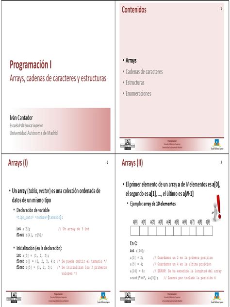 Prog1 03 Arrays Cadenas Estructuras Pdf Estructura De Datos De Matriz Cadena Informática
