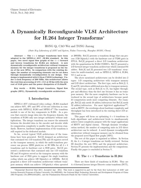 A Dynamically Reconfigurable Vlsi Architecture For H264 Integer Transforms Pdf Data