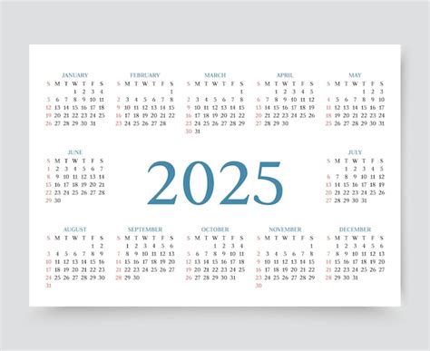 Calendario Per L Anno 2025 Modello Di Calendario Tascabile O A Parete