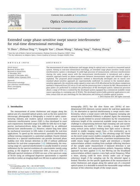 Pdf Extended Range Phase Sensitive Swept Source Interferometer For Real Time Dimensional
