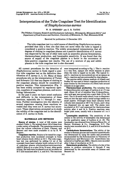 Pdf Interpretation Of The Tube For The Identification Of Staphylococcus Aureus