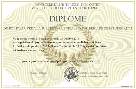 Diplome Du Pot D Arrivee A La Surete Territoriale Du 93 Brigade Des
