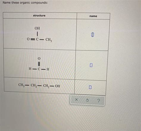 Solved Name these organic compounds: structure name OH 1 | Chegg.com