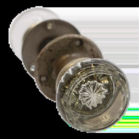 Pair Of Mid 20th Century Round Flat Front Glass Door Knobs With Nickel