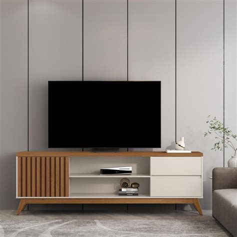 Rack Para Tv Até 72 Polegadas Berlim 18 Com 2 Gavetas E 1 Porta Mega Facil Moveis Rack
