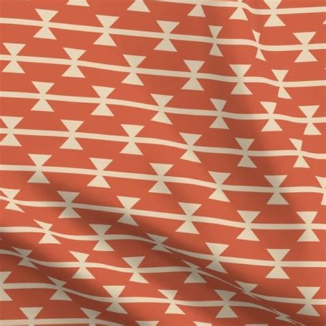 Retro Small Aztec Triangles Rows Terracotta Cream Denim Fabric Dana