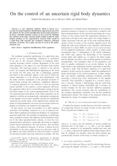 Pdf On The Control Of An Uncertain Rigid Body Dynamics Michel Fliess