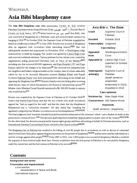 Asia Bibi Blasphemy Case Pdf Justice Crime And Violence