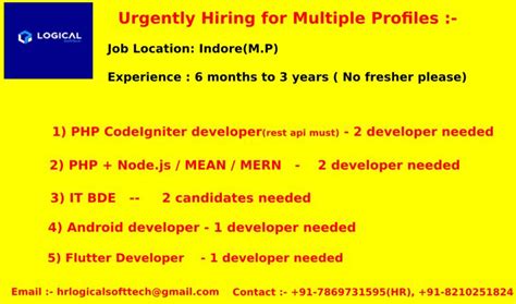 Rajak Nisha On Linkedin Urgently Hiring For Multiple Profile For Our It Company Logical Softtech