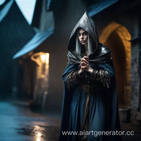 Medieval Sorceress Seeks Shelter From Rain At Tavern Ai Art Generator