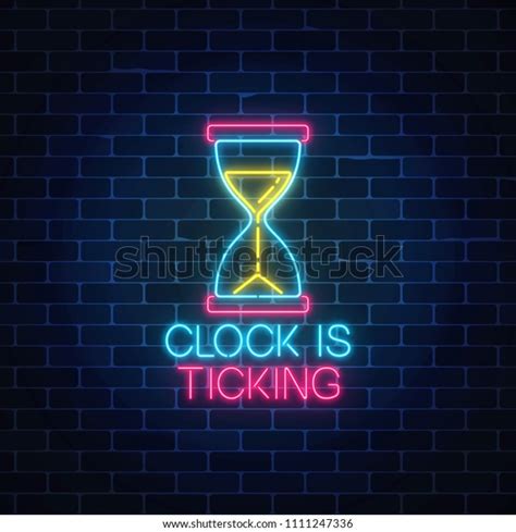 Glowing Neon Sign Hourglass Clock Ticking Stock Vector Royalty Free