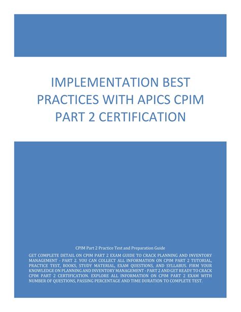 Implementation Best Practices With APICS CPIM Part 2 Certification By