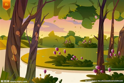 卡通森林自然风景插画设计图卡通设计广告设计设计图库昵图网