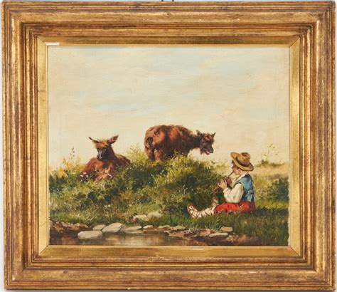 Lot After Luigi Chialiva O C Pastoral Painting Goatherd Case