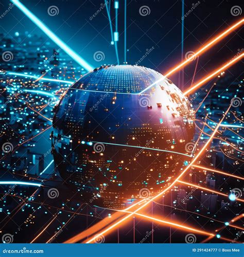 Abstract Technology Background With Glowing Lines And Planet Earth 3d Rendering Generative Ai