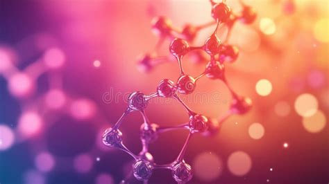 molecular structure visualization with vibrant colors and bokeh stock