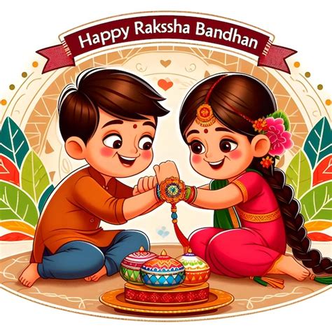 A Happy Raksha Bandhan Cartoon With Sister Tying Festival Celebration