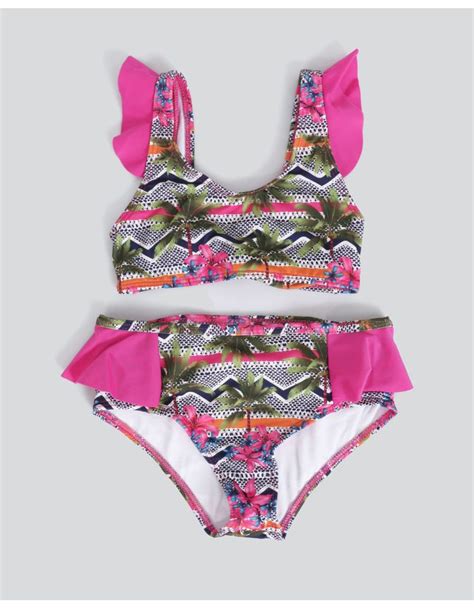 Conjunto Biquíni Infantil Babado Neon Rosa Lojas Torra Lojas Torra