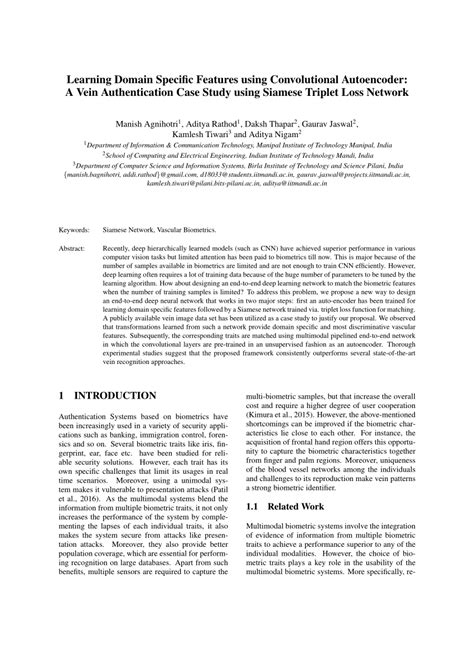 Pdf Learning Domain Specific Features Using Convolutional Autoencoder A Vein Authentication