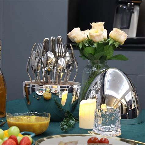 계란 모양의 서양 칼 보관 세트 파티 나이프와 포크 304 은색 계란 공예 상자