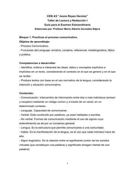 GUÍA EXTRA TALLER LECTURA Y REDACCIÓN I