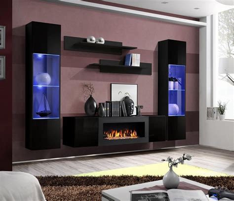 Jvmoebel Wohnzimmer Set Designer Schwarz Wohnwand Holzmöbel Hänge