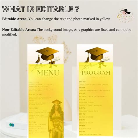 White Gold Graduation Menu And Program Card Senior Grad Party Menu