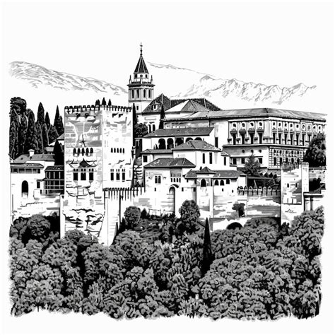 Premium Vector Sketchbalckandwhitethealhambravector