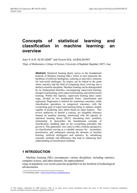 Pdf Concepts Of Statistical Learning And Classification In Machine Learning An Overview