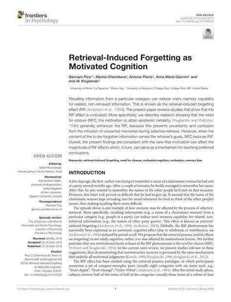Pdf Retrieval Induced Forgetting As Motivated Cognition
