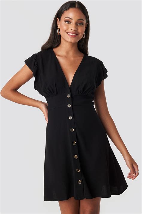 Button Up Mini Dress Black Na