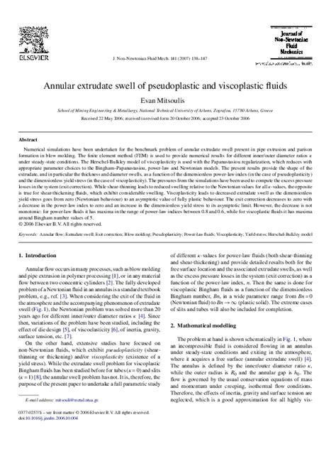Pdf Annular Extrudate Swell Of Pseudoplastic And Viscoplastic Fluids