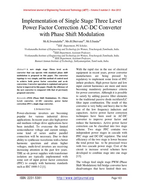 Implementation Of Single Stage Three Level Power Factor Correction Ac Dc Converter With Phase